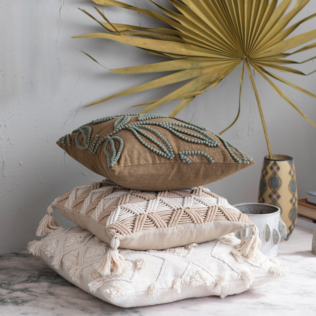 Cotton Macrame Pillow with Stripes and Tassels– Lamb & Co.