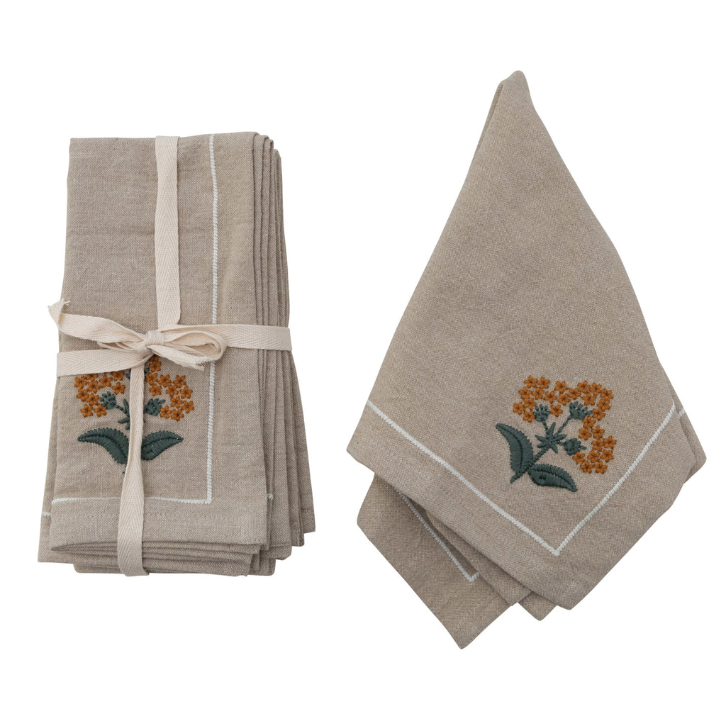 Cotton Napkins with Floral Embroidery and French Knots– Lamb & Co.