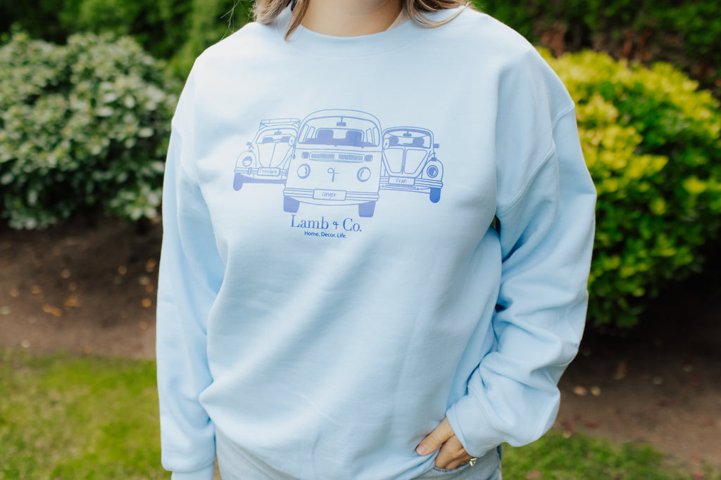Bugs & Bus Crewneck (Light Blue)– Lamb & Co.